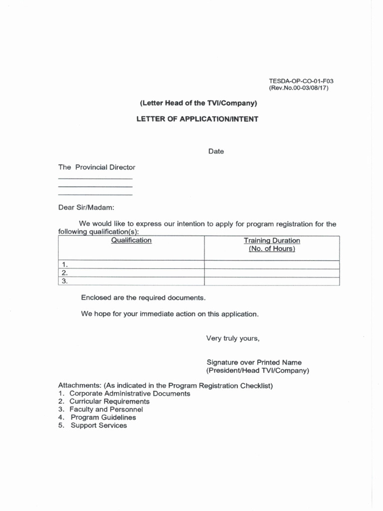 Annex 2 Letter of Intent TESDA OP CO F03 1 | PDF