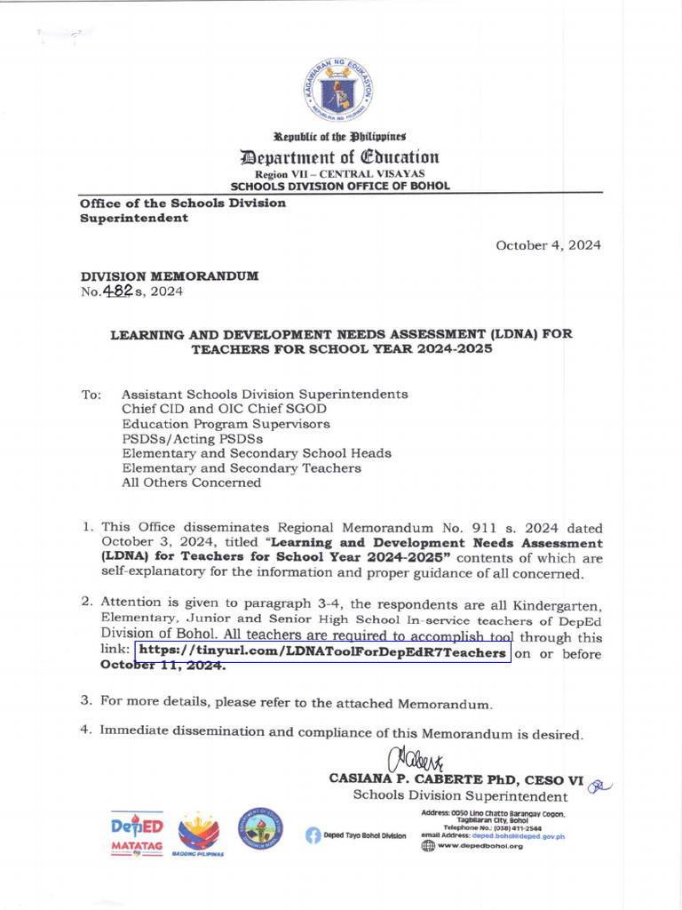 DM-No.-482-s.-2024-LNDA Tool For Teachers | PDF