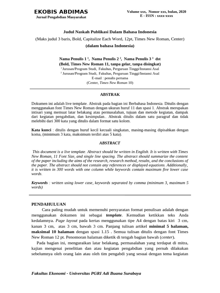 Template Ekobis Abdimas Jurnal Pengabdian Masyarakat 2020 | PDF