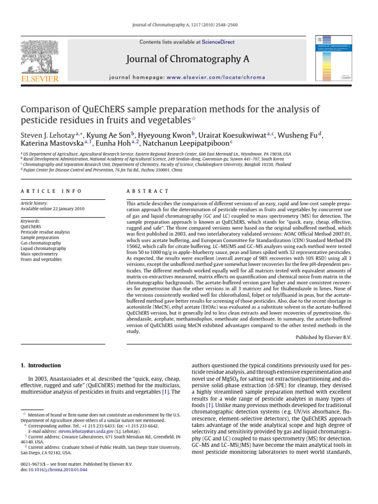 Comparison of QuEChERS Sample Preparation Methods For The Analysis of | PDF | Gas Chromatography ...