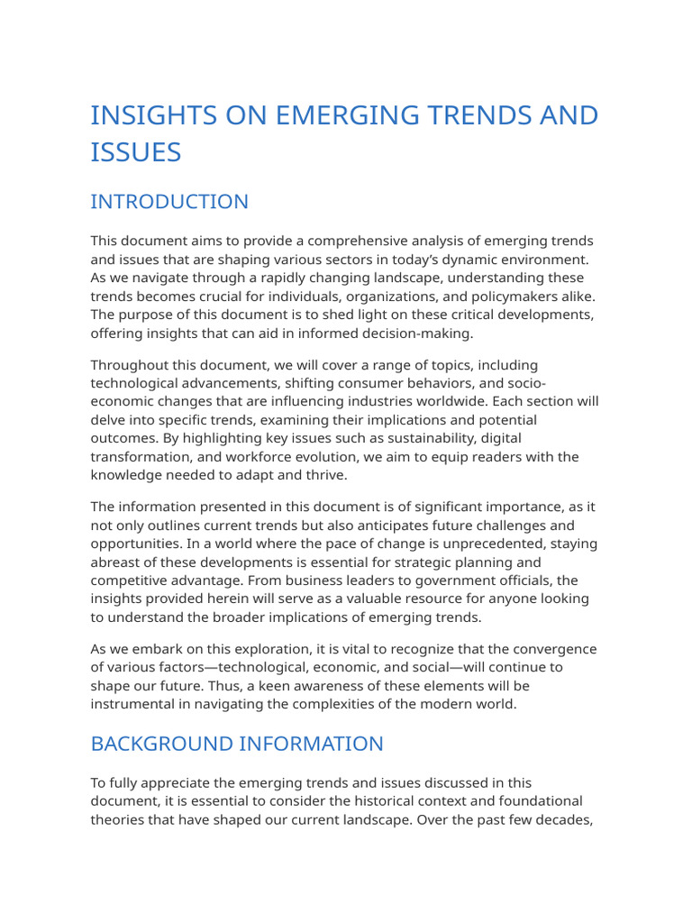 Emerging Trends and Issues Analysis | PDF | Innovation | Sustainability