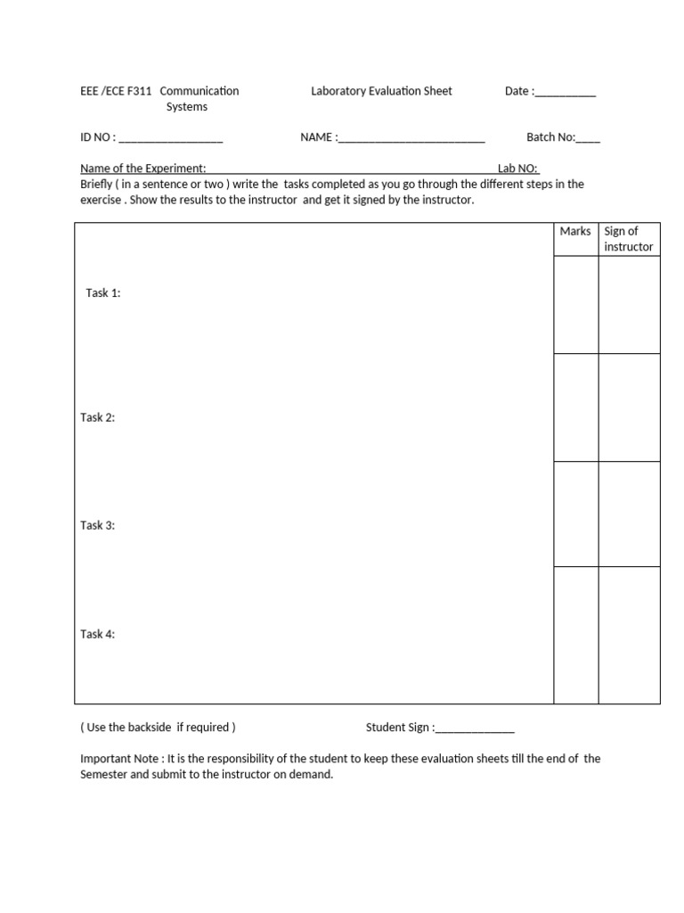 Communication Lab Evaluation Sheet | PDF