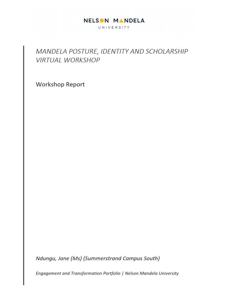 Mandela Posture, Identity and Scholarship Virtual Workshop Report | PDF ...