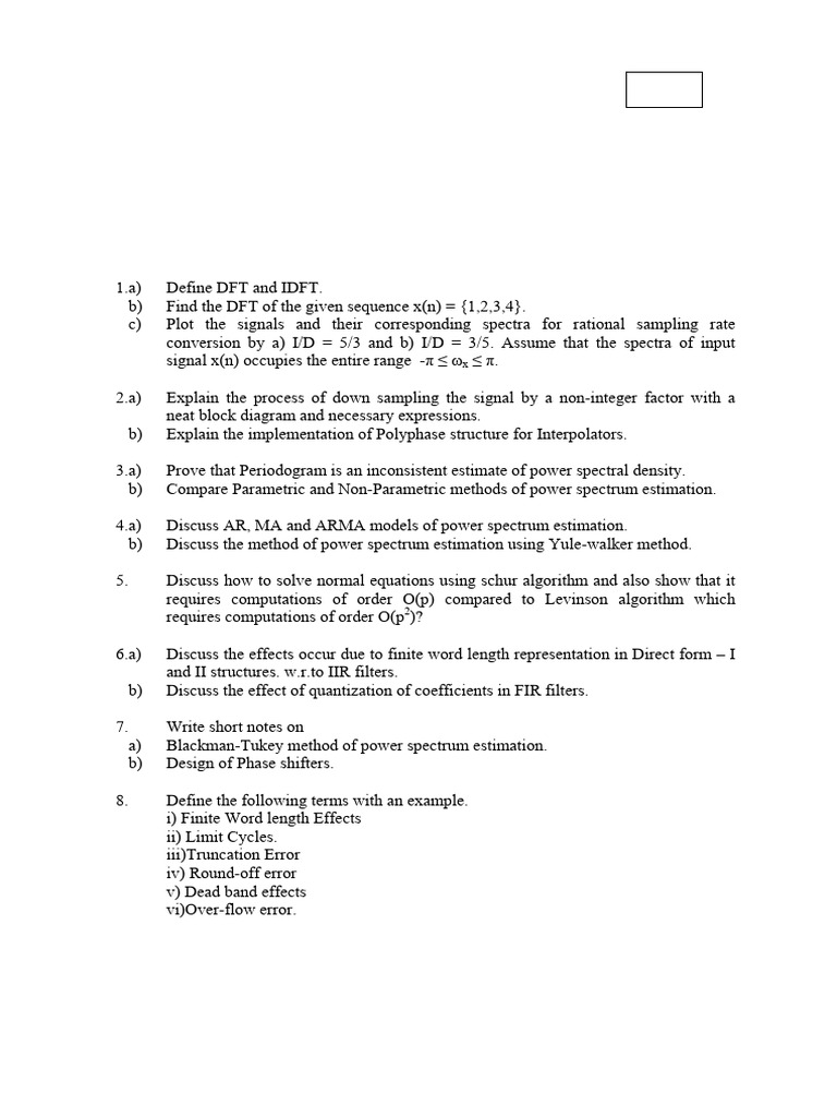 R09 Advanced Digital Signal Processing Pdf Spectral Density