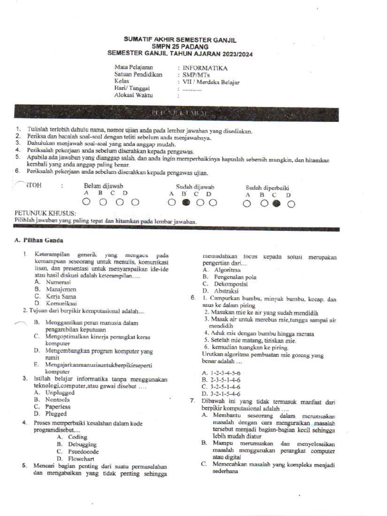 Soal Informatika KLS 7 23-24 | PDF