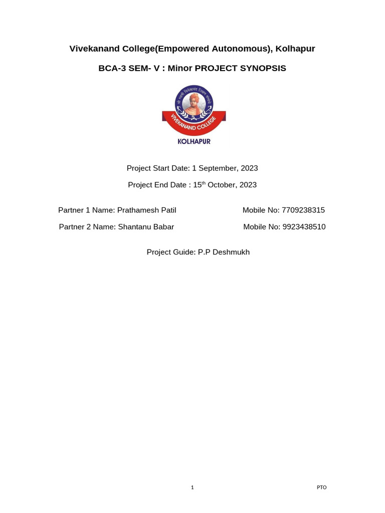 Synopsis For Project Bca | PDF | Point Of Sale | Databases