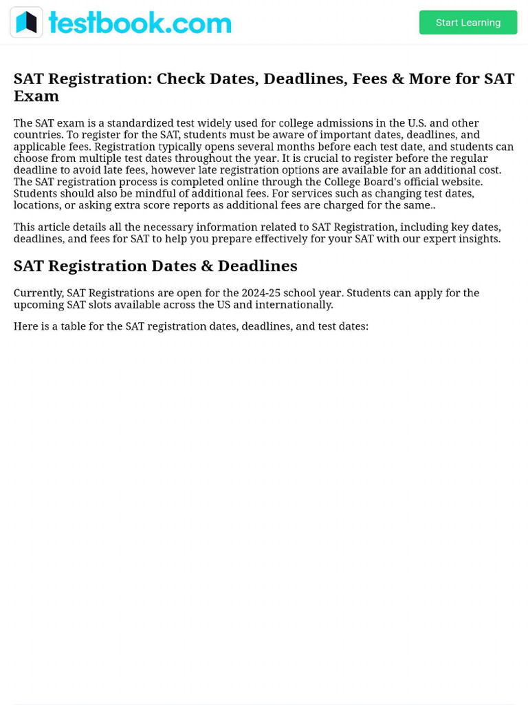 SAT Registration - Check Dates, Deadlines, Fees & More For SAT Exam | PDF