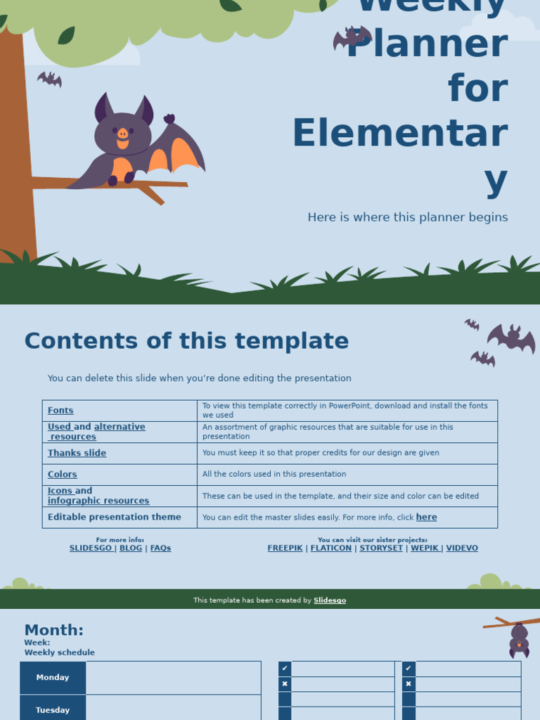 Bat Weekly Planner For Elementary by Slidesgo | PDF | Icon (Computing ...