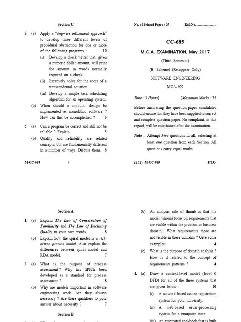 Mca 3 Sem Software Engineering Mca509 May 2017 | PDF | Reliability Engineering | Debugging