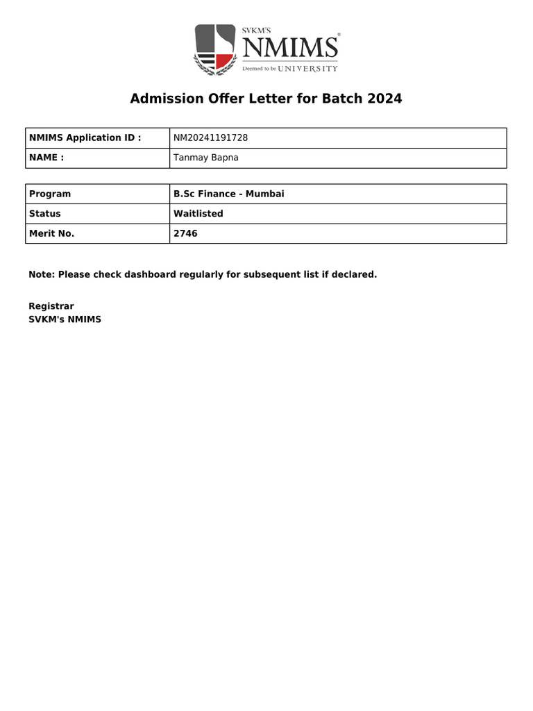 Waitlist Letter NM20241191728 | PDF