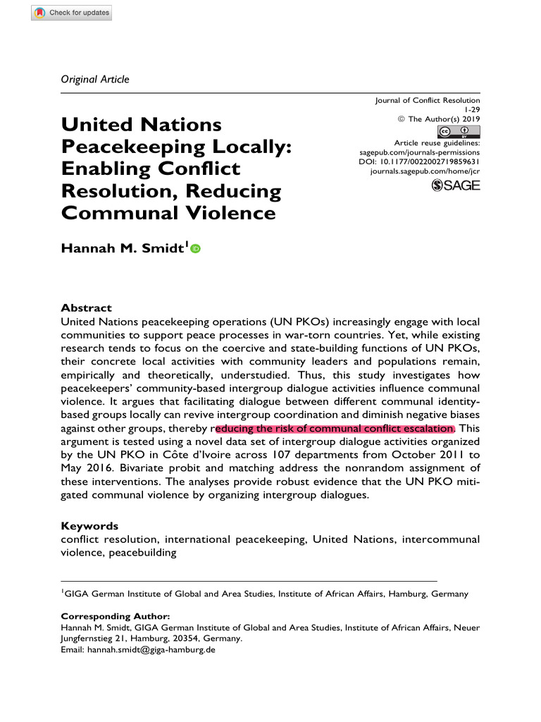 UN Peacekeeping and Local Conflict Resolution | PDF | Peacekeeping ...