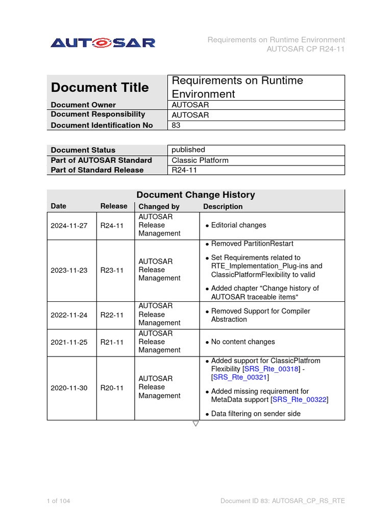 AUTOSAR_CP_RS_RTE | PDF | Component Object Model | Operating System