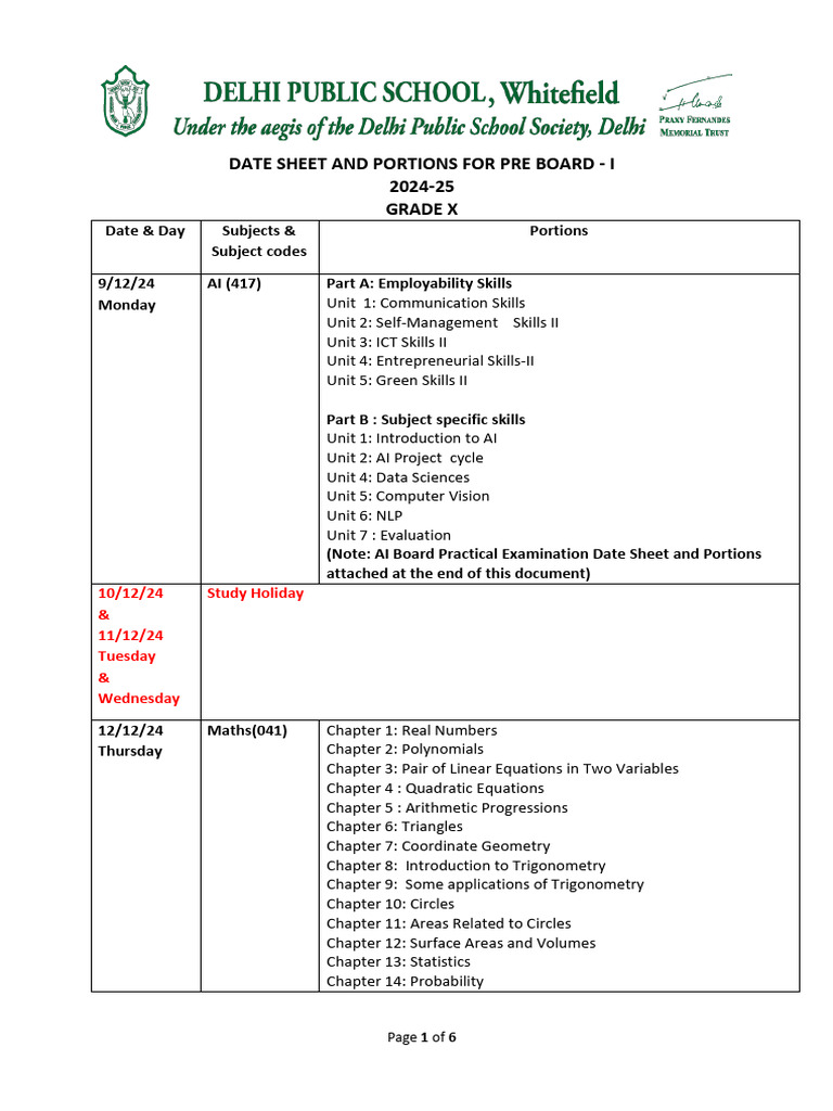 G10 Pre Board I Date Sheet | PDF | Chemistry | Equations