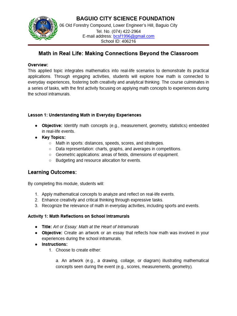 Math in Real Life - Making Connections Beyond The Classroom | PDF ...