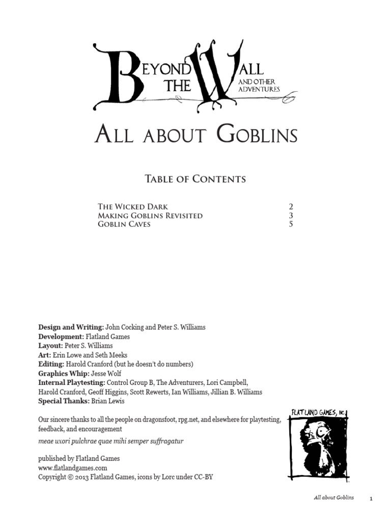 Beyond The Wall Supplement All About Goblins | PDF