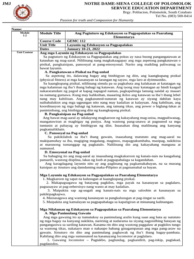 Module 1-2 Teaching PE and HEALTH in Elementary Grades | PDF