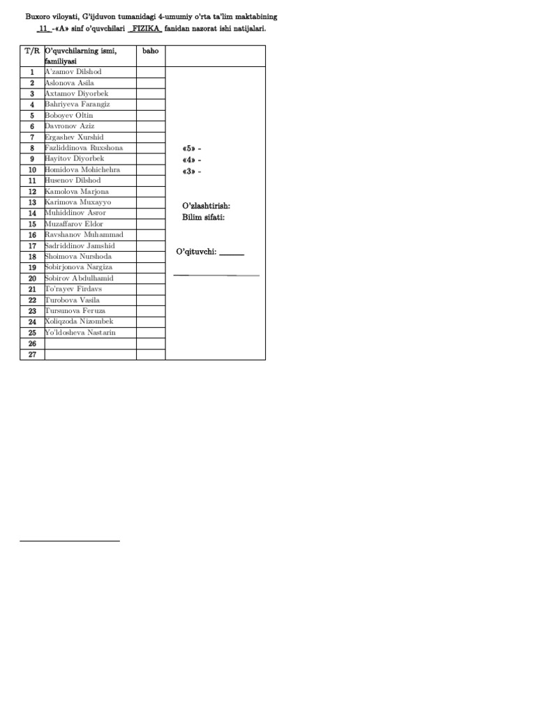 Yozma Ish Yuzi. 11-A | PDF