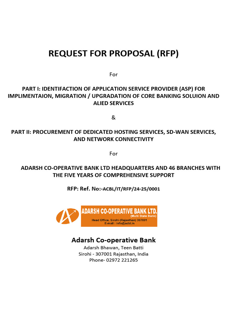 Core Banking RFP for ASP & Hosting Services | PDF | Request For Proposal