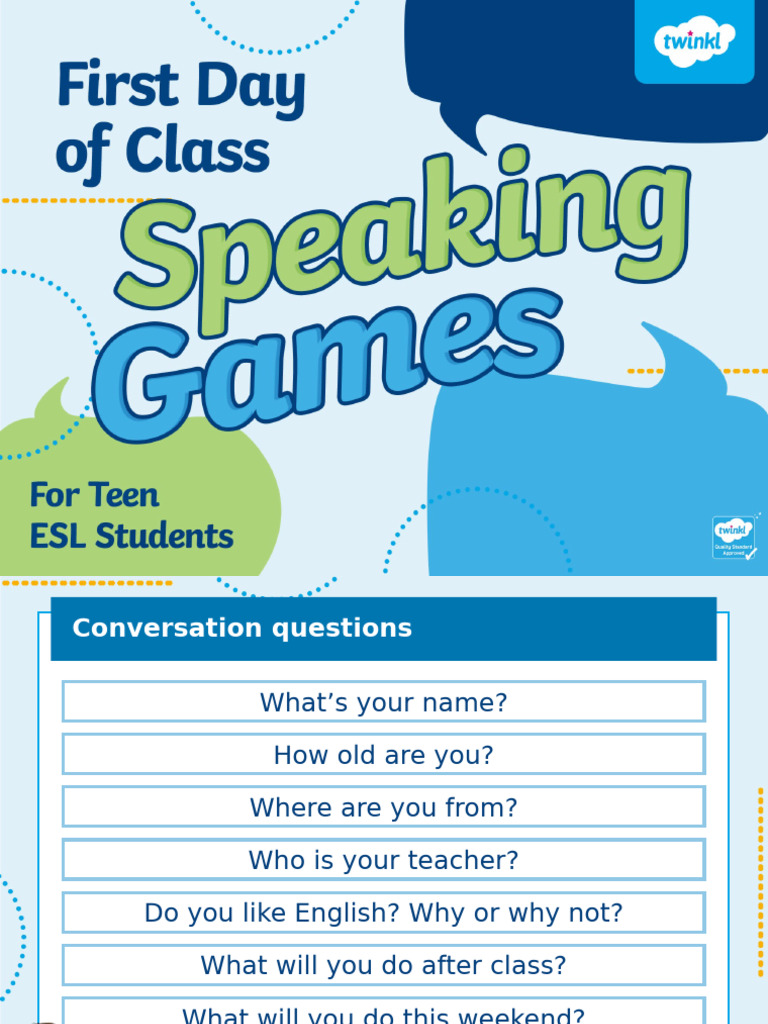 T 1685953630 PPT Esl First Day of Class Speaking Games Teens A2 b1 ...