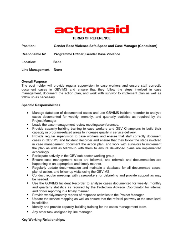 GBV Safe-Space Case Manager Terms | PDF | Business
