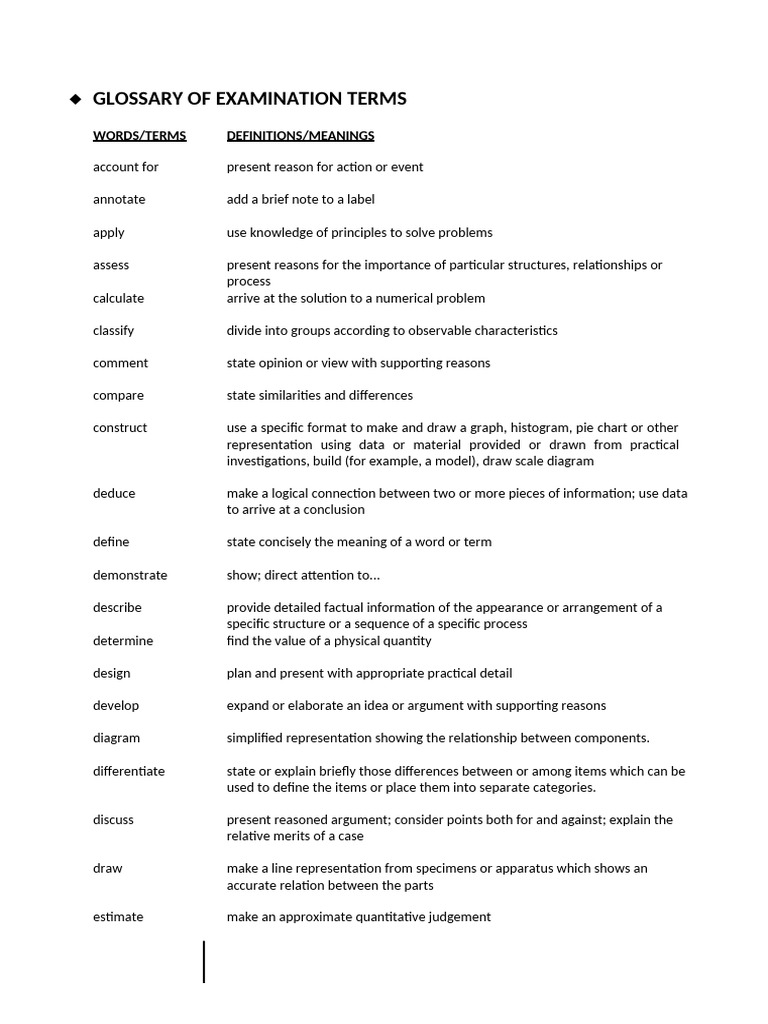 Glossary of Exam Terms and Definitions | PDF | Reason | Information