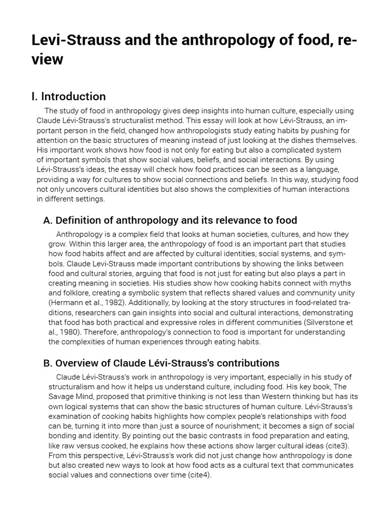 Lévi-Strauss: Food and Cultural Anthropology | PDF | Anthropology ...