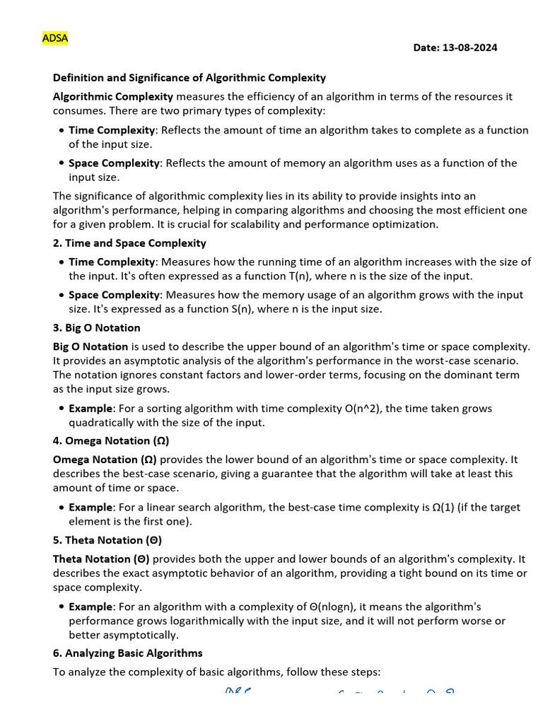 ADSA Lecture 1 | PDF | Time Complexity | Algorithms