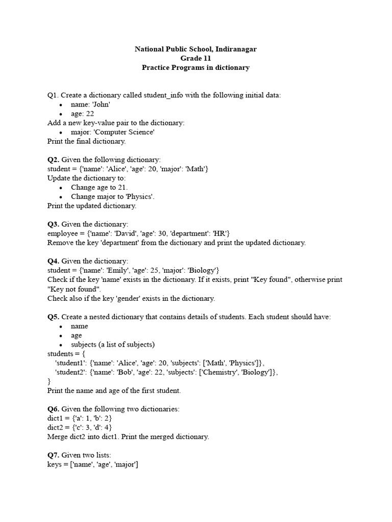 2024-25 Grade11 Dictionaries Practice Programs - 2 | PDF | Software Engineering | Computer ...