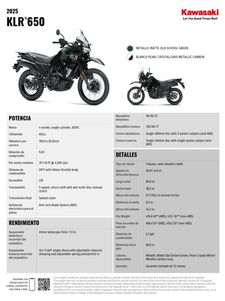 2025 Klr650 Es La Spec Sheet | PDF | Anti Lock Braking System | Transport