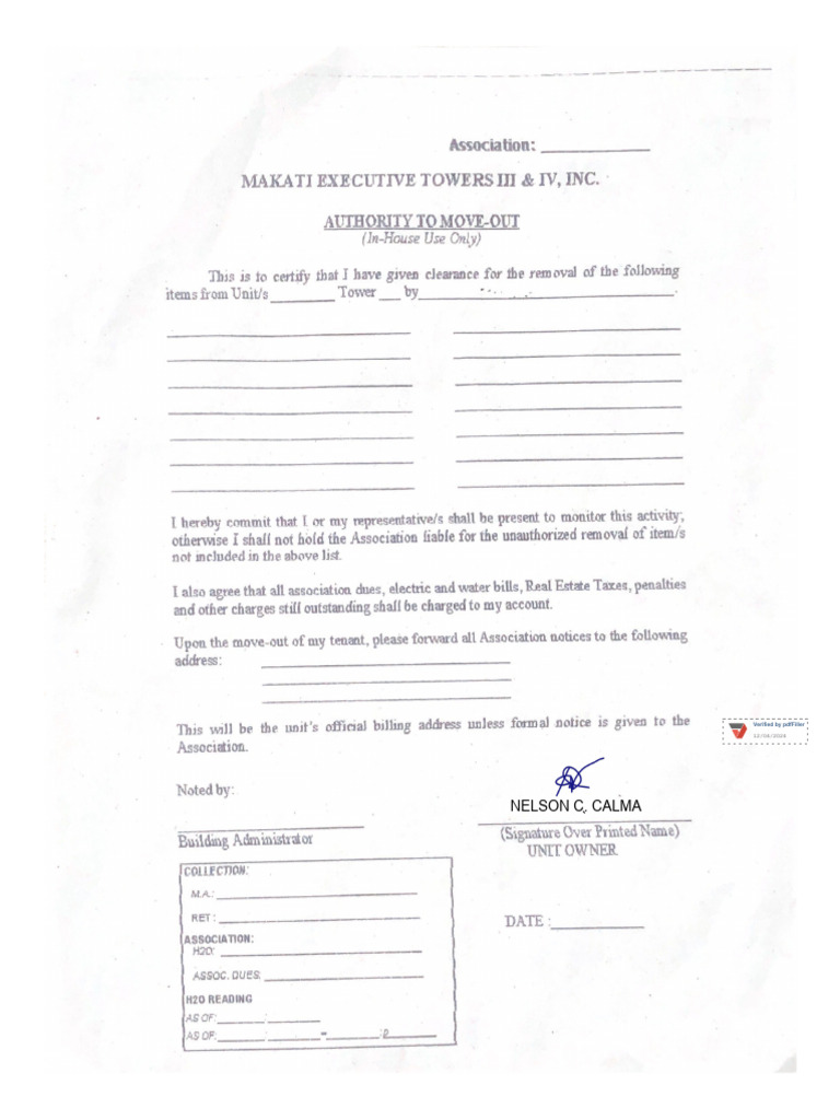 Move Out Form (1) | PDF