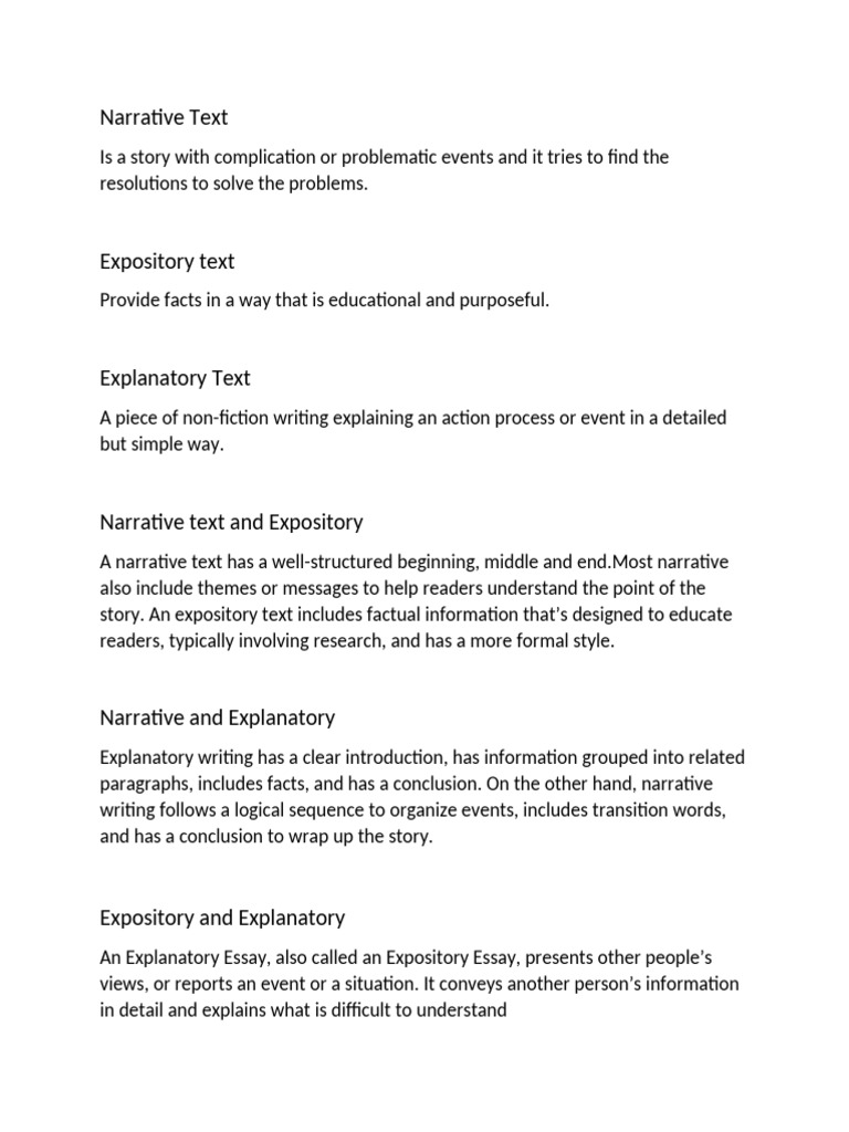Types of Text: Narrative, Expository, Explanatory | PDF