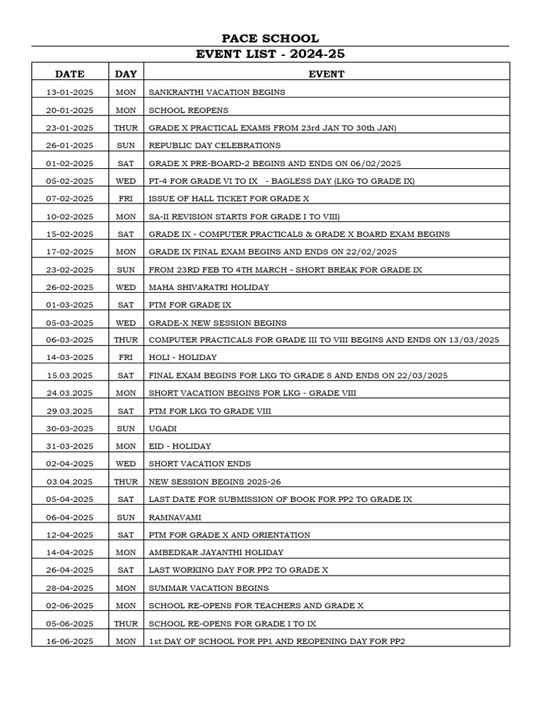 New Event List 24-25 | PDF