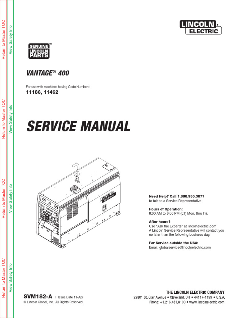 282807723 SVM182 Vantage 400 Service Manual | PDF | Welding | Construction