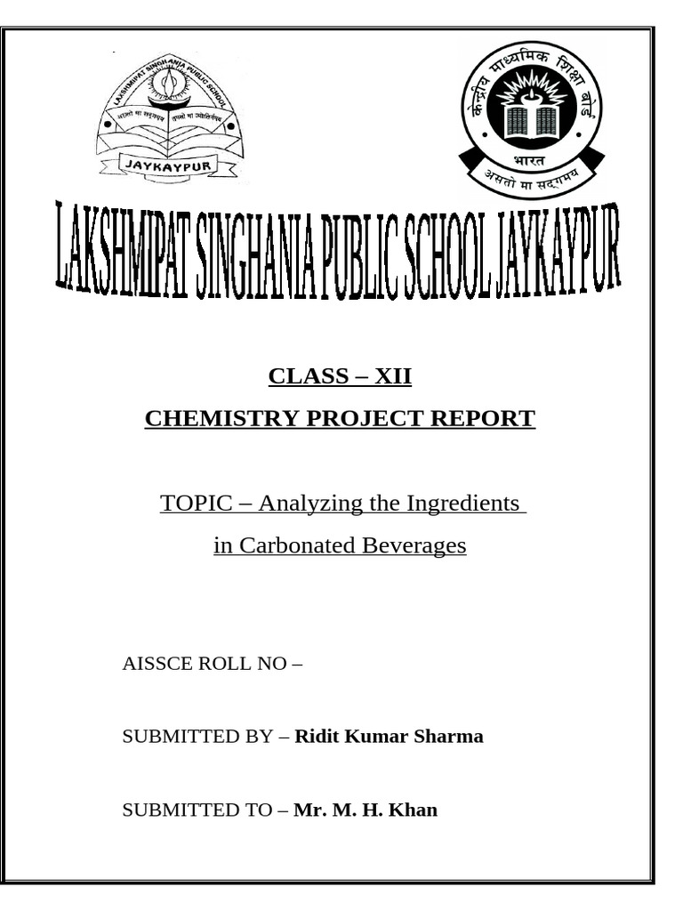 Chem Project Cover Page, Certificate and Acknowledgemnt | PDF