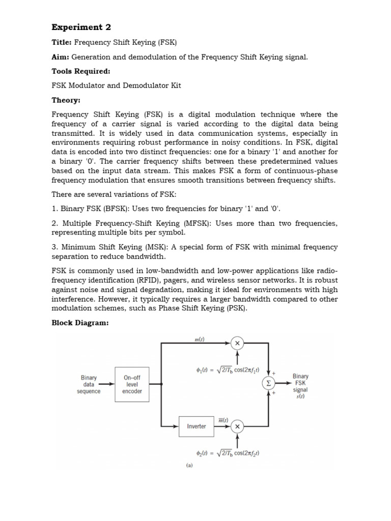 Experiment 2 - Frequency Shift Keying - FSK | PDF