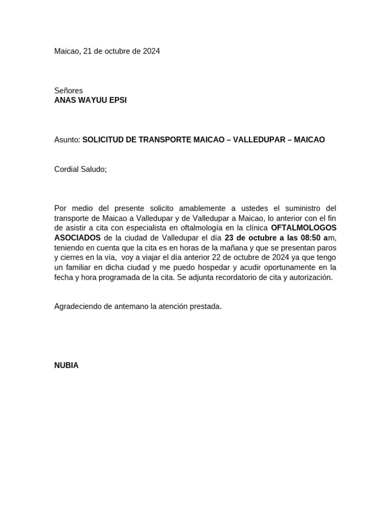 Solicitud de Transporte | PDF