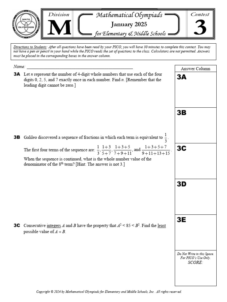 3M 24-25 Questions | PDF | Numbers | Integer