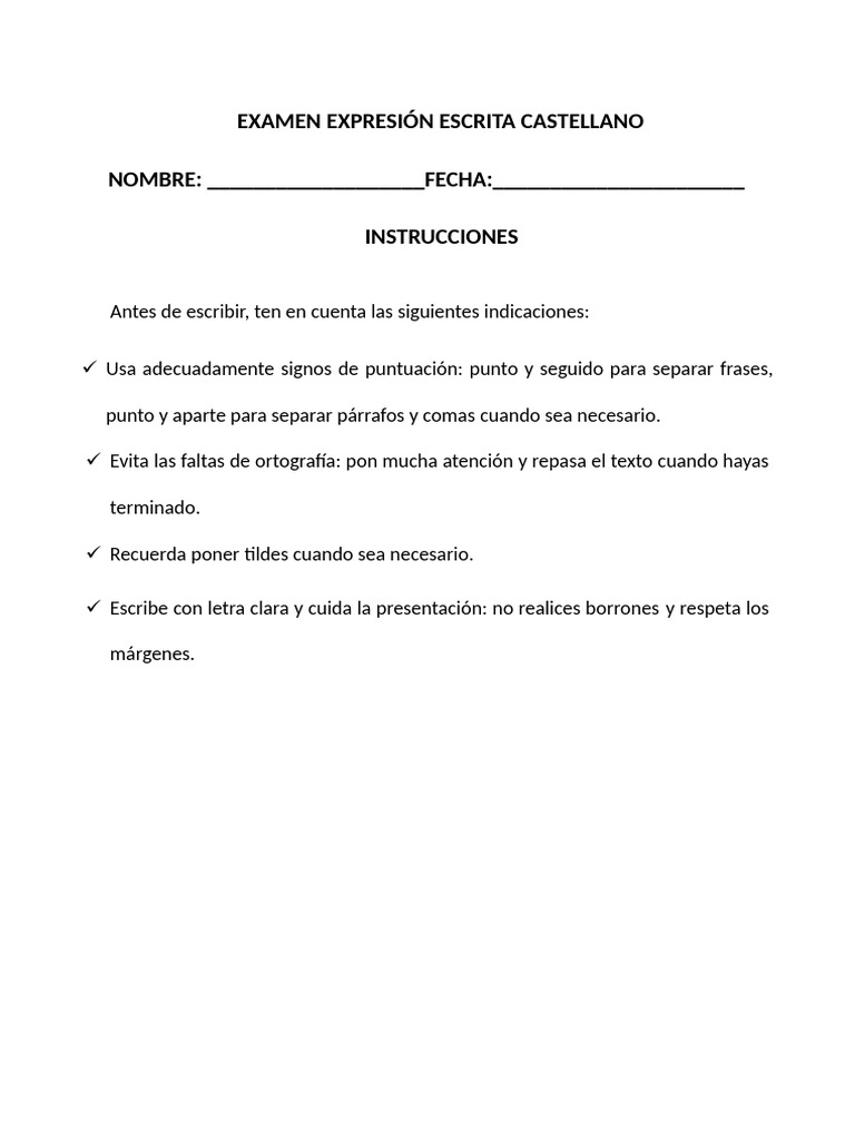 Examen de Expresión Escrita en Castellano | PDF | Puntuación | Ortografía