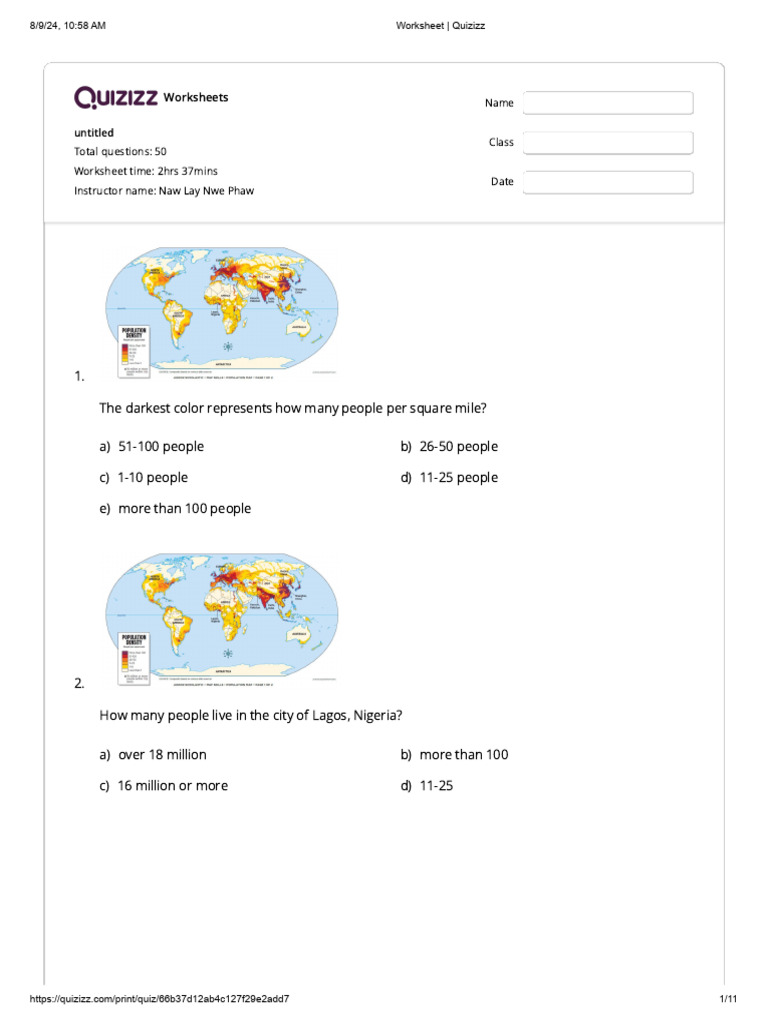 Worksheet _ Quizizz | PDF | Human Migration | Immigration