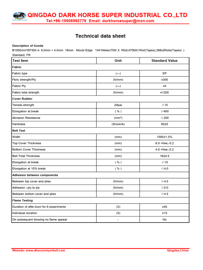 Qingdao Dark Horse Conveyor Belt Specs | PDF | Mechanical Engineering ...