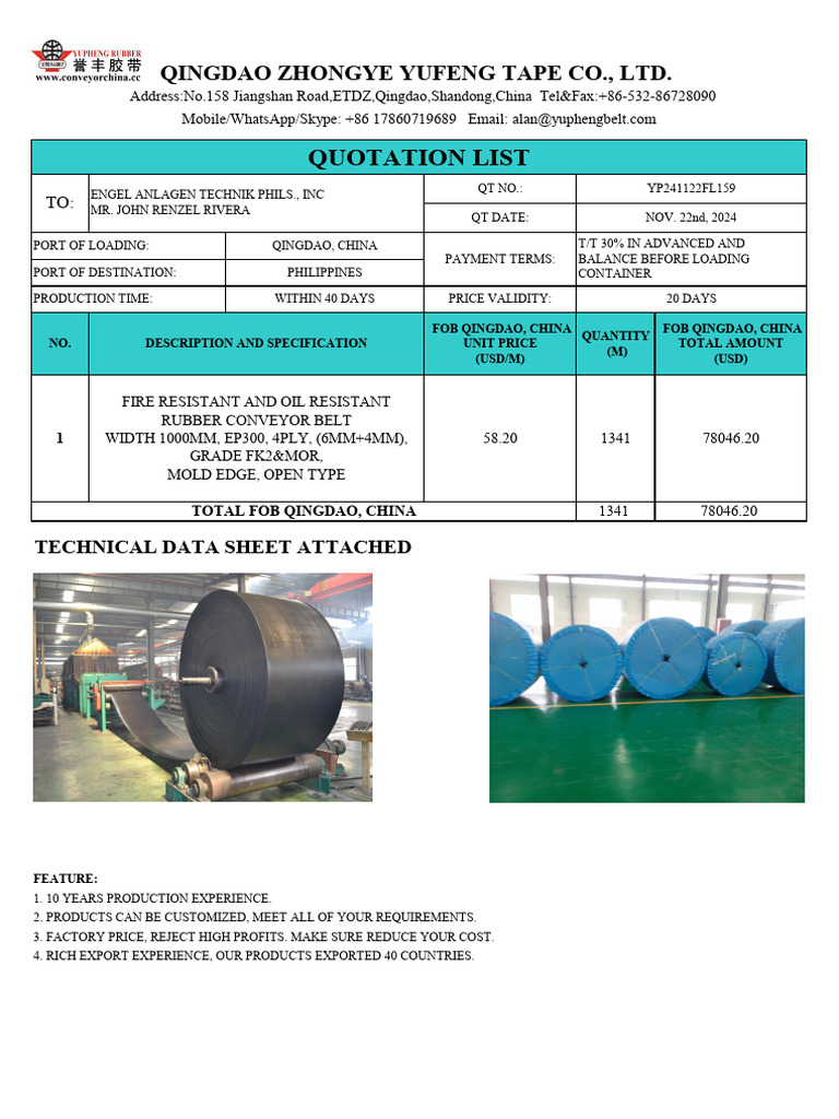 Quotation List and Technical Data Sheet-Yupheng China | PDF | Oil ...