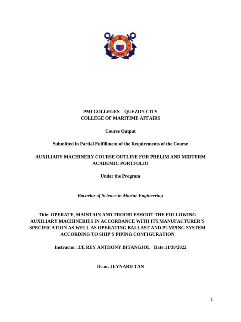 RESURRECCION-AUXMACH-PRELIM AND MIDTERM-PORTFOLIO | PDF | Pump | Water