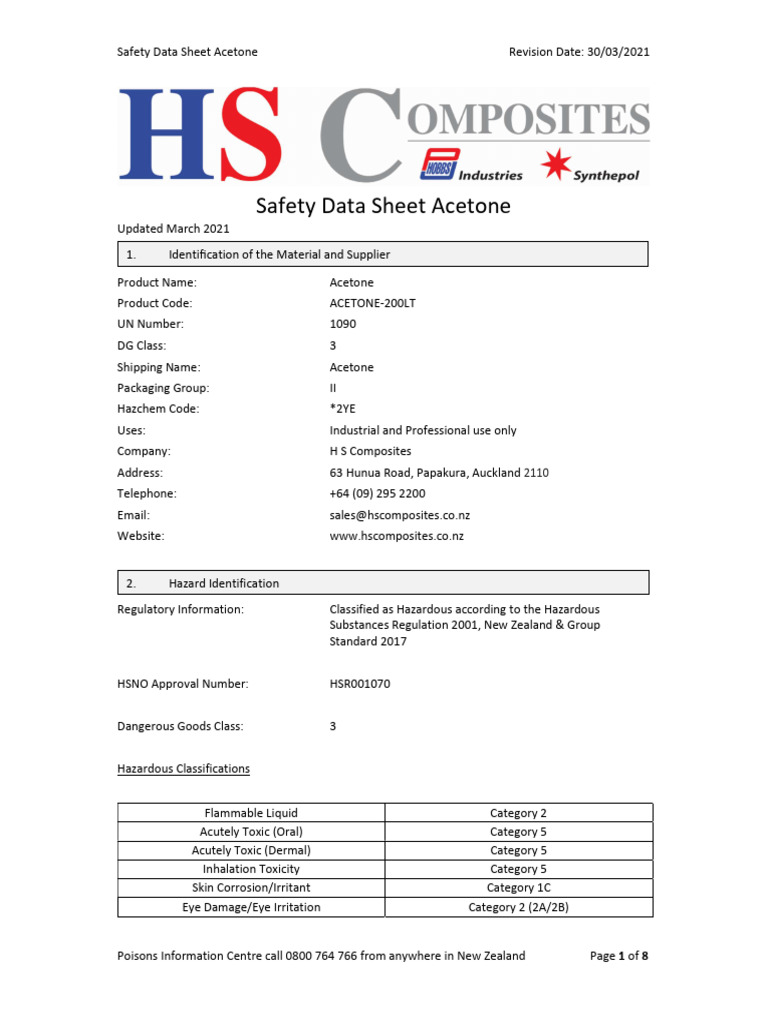 SDS Acetone | PDF | Firefighting | Toxicity
