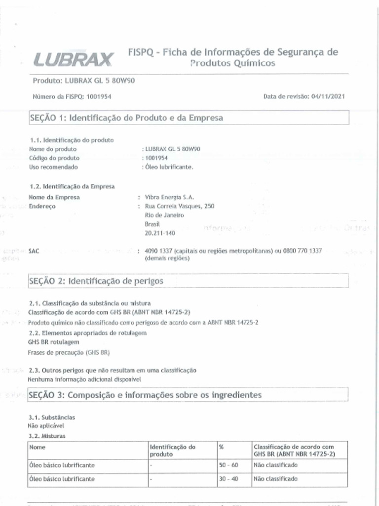 Fispq - Lubrax GL 5 80W90 | PDF