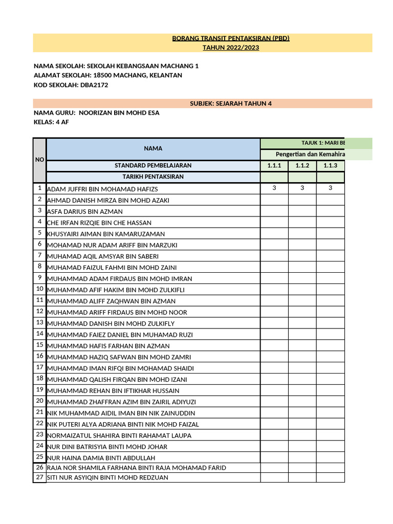 Rekod Transit Sej THN 4 | PDF
