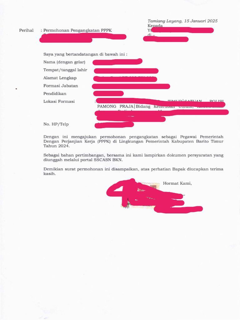 Permohonan Pengangkatan PPPK GERI (1) | PDF