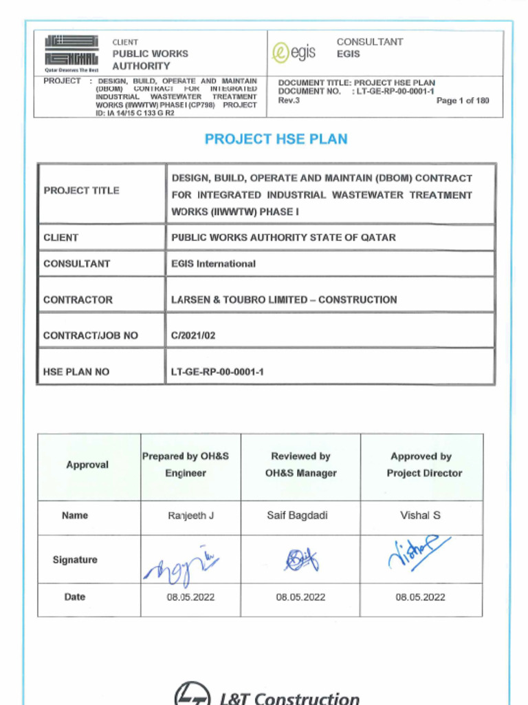 LT-GE-RP-00-0001-1 HSE Plan Rev.3 Signed | PDF | Occupational Safety ...