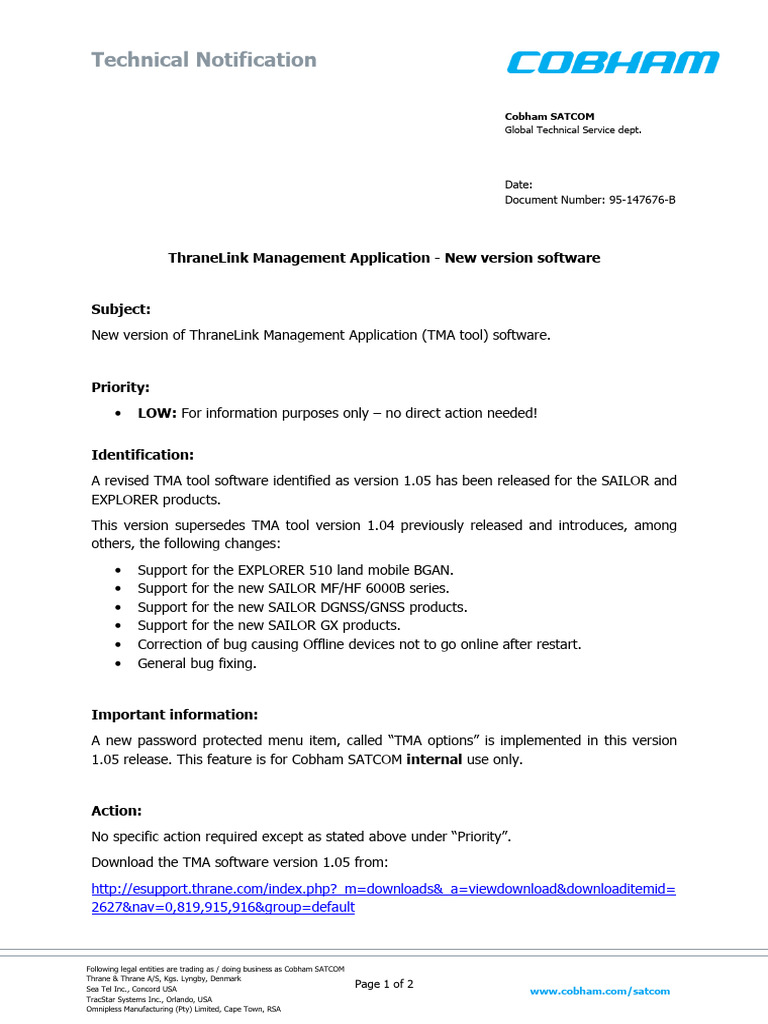 ThraneLink Management App Version 1.05 Update | PDF
