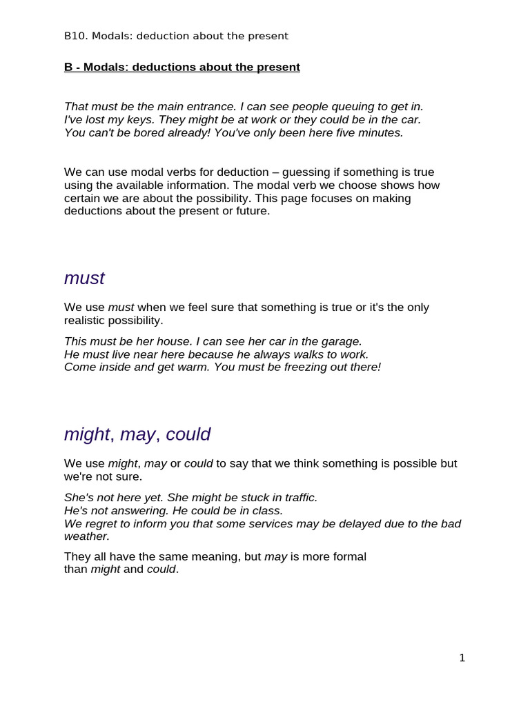 B Modals Deduction About Present 10 | PDF