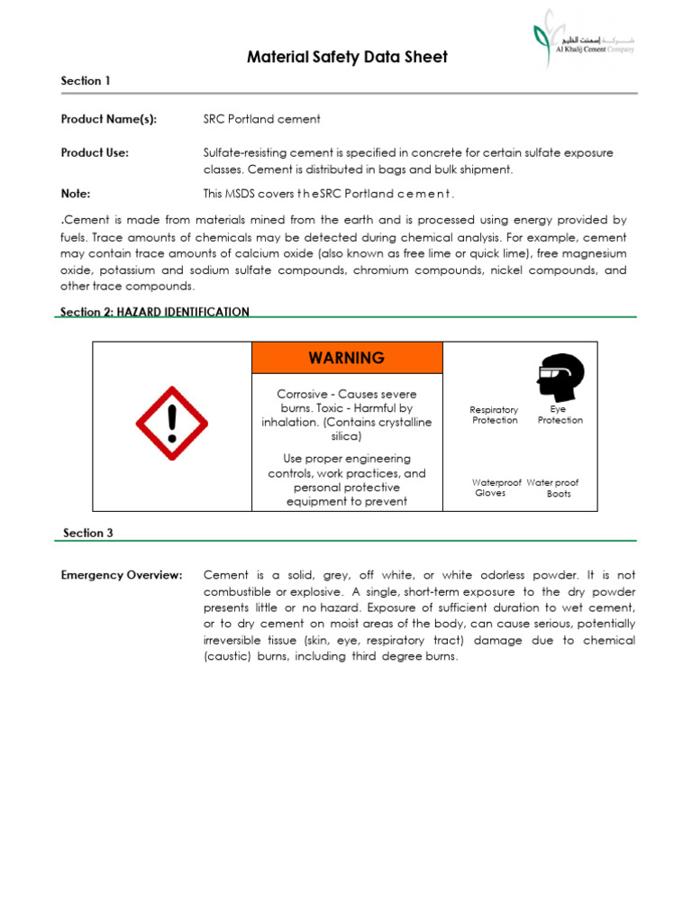 Safety Data Sheet of Cement | PDF | Dermatitis | Cement